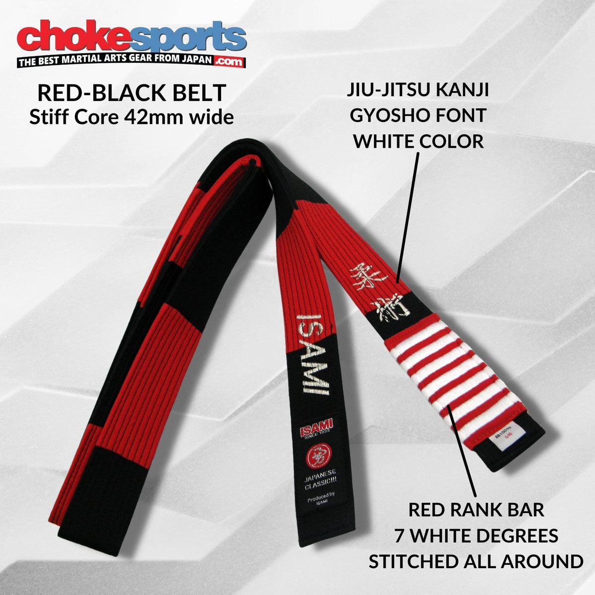 Red and Black Coral Belt for Jiu-Jitsu, Karate, Judo